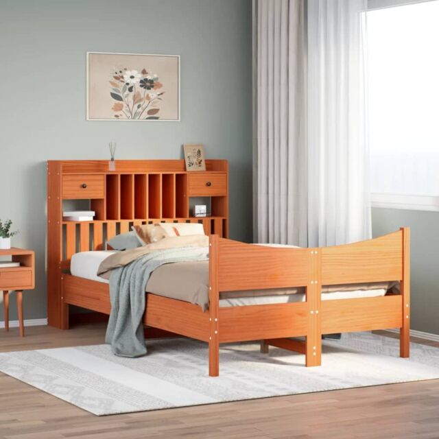 Bed Frame without Mattress Wax Brown 120x190 cm Small Double Solid Wood ...