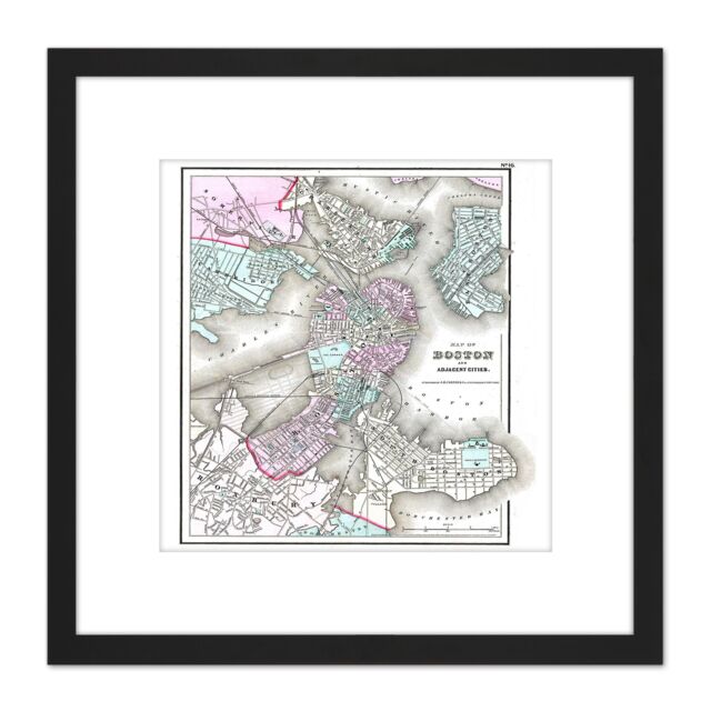 Artery8 Map Antique 1857 Colton Boston City Plan Replica 8X8 Inch ...