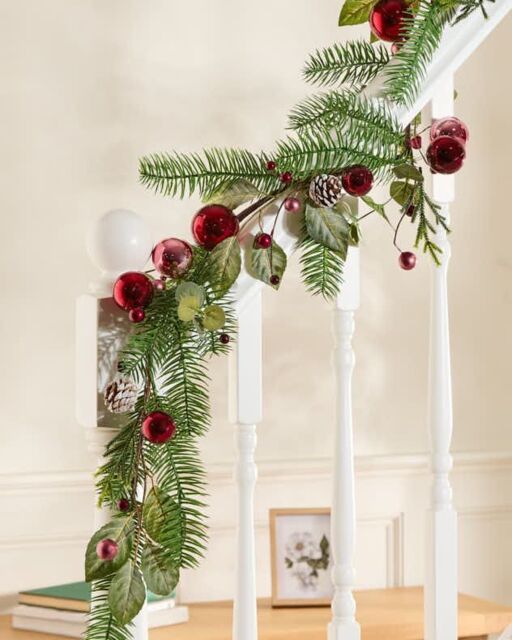 Luxury Red Bauble Xmas Decoration Staircase Christmas Garland 1.8m by ...