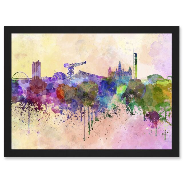 Artery8 Cityscape Paint Splash Skyline Of Glasgow City A4 Artwork ...