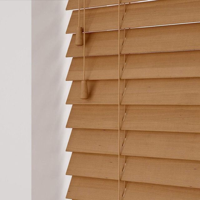 Wooden Venetian Blinds with Strings (120cm Drop) Caramel Oak by ...