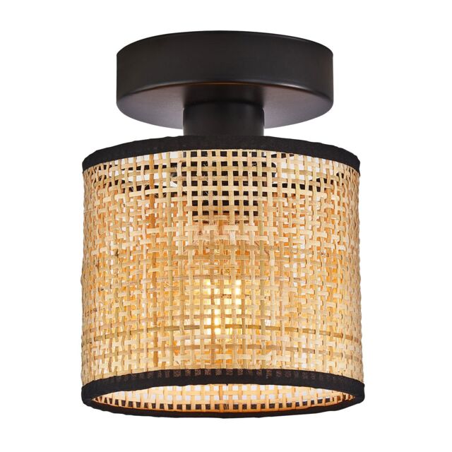 Natural Woven Rattan Ceiling Light Fitting with Black Cotton Fabric ...
