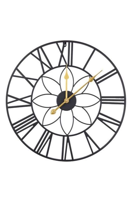 24in/60cm Black Metal Roman Numeral Cut-Out Silent Wall Clock - Floral ...