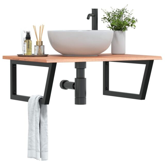 Berkfield Home Basin Shelf Wall Mounted Steel & Solid Wood Oak in Brown ...