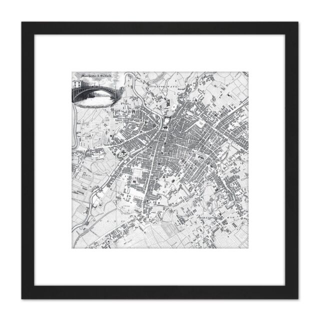 Map Pigot 1819 Manchester Salford England Plan Chart 8X8 Inch Square ...