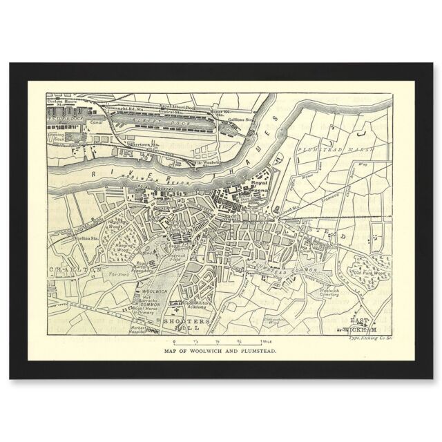 Map Antique Woolwich Plumstead London River Thames Artwork Framed Wall ...
