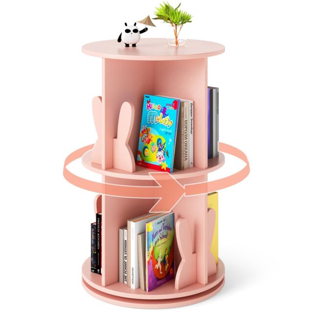 Kids Rotating Bookshelf 2 Tier 360° Revolving Display Storage Rack by ...