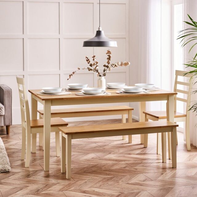 Salcombe Large Rectangular Wooden Table with 2 Whitby Chairs & 2 Large ...