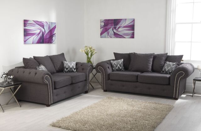 Ryder Chesterfield Scatter back Grey Sofa Set by Debenhams | ufurnish.com