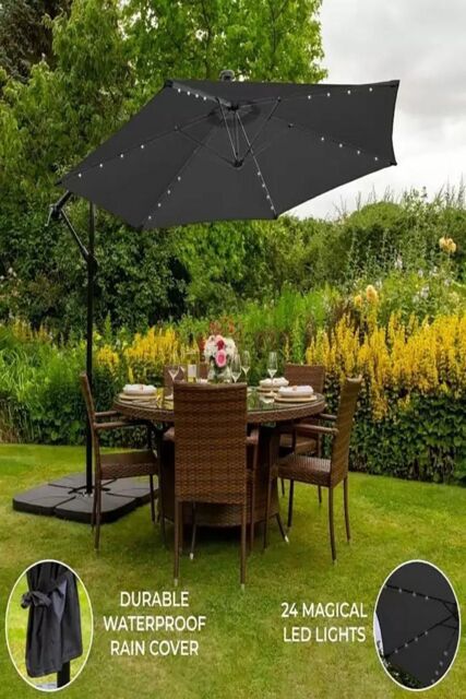Grey 3m LED Cantilever Parasol With Fan Base by Debenhams | ufurnish.com