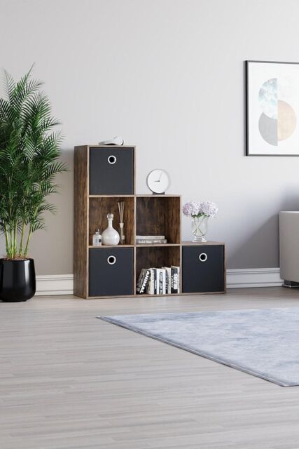 Vida Designs Durham 6 Cube Storage Unit Dark Wood & Cube Storage Basket ...