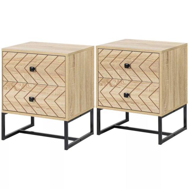 Wyld and Coco Pair of Zig Zag Chevron Bedside Table With Drawers in ...