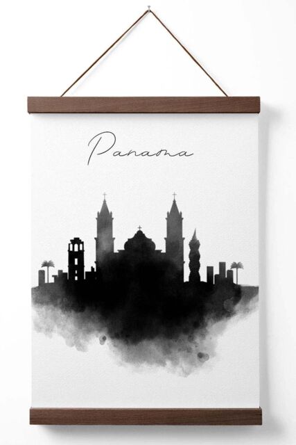 Panama Watercolour Skyline City Poster with Walnut Hanger by Debenhams ...