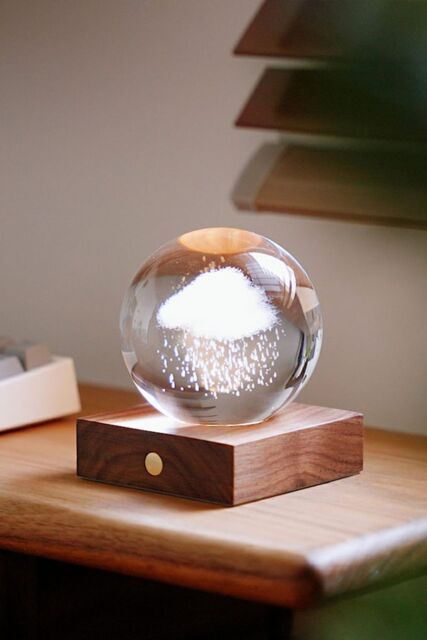 Amber Crystal Light 3D laser Rain Cloud with Wooden Walnut Base - Large ...