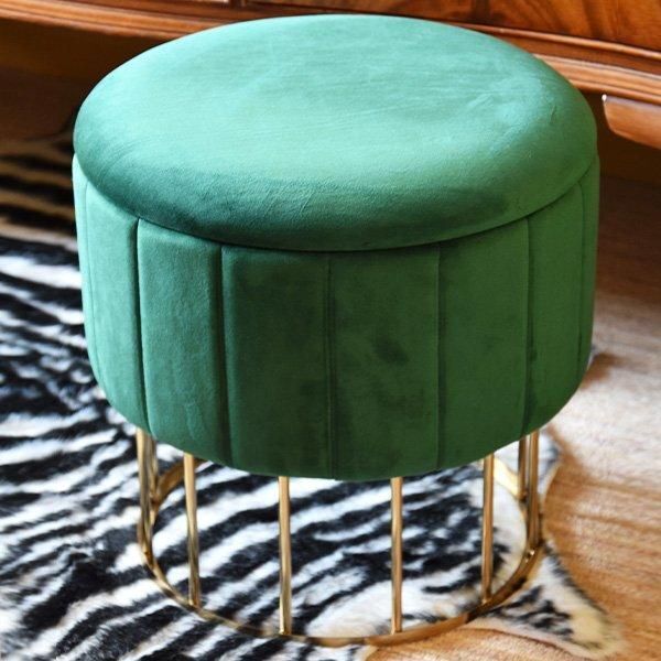 Emerald Green Round Ottoman Stool with a Gold Base by Debenhams ...