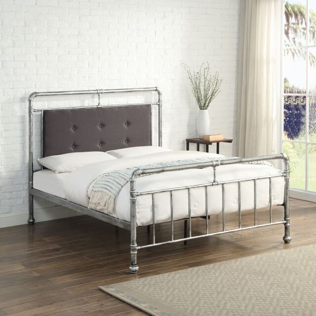 Shoreditch Distressed Silver Steel Industrial Scaffold Metal Bed Frame ...