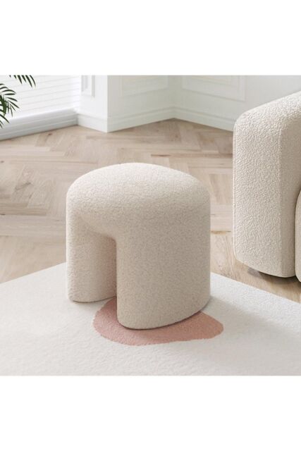 H&O Direct White Teddy Bear Fur Upholstered Ottoman Footstool Small ...