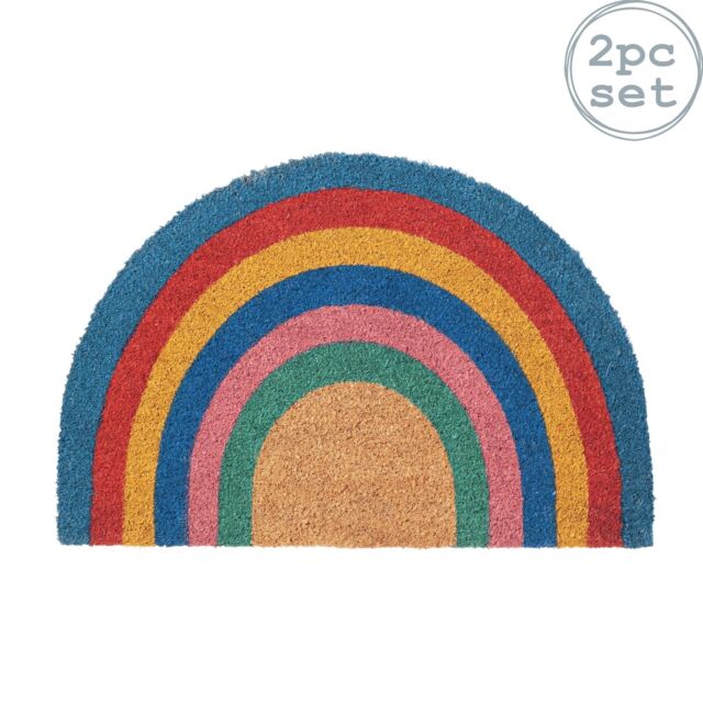 Nicola Spring Half Moon Coir Door Mats - 60 x 40cm - Rainbow Pastel Set ...