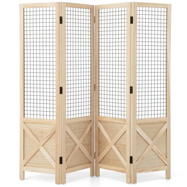 4-Panel Gridwall Display Stand Folding Privacy Screen Decorative Wood ...