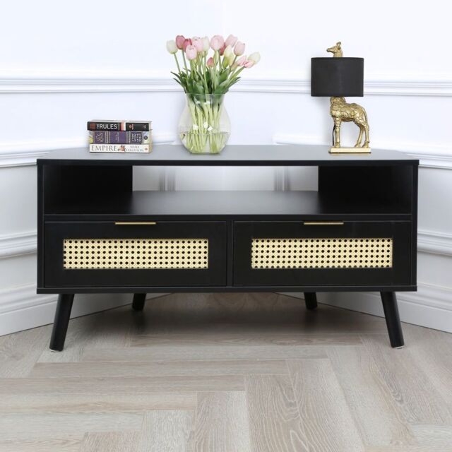 Craven - Corner TV Unit - Cane Front - Black by Debenhams | ufurnish.com