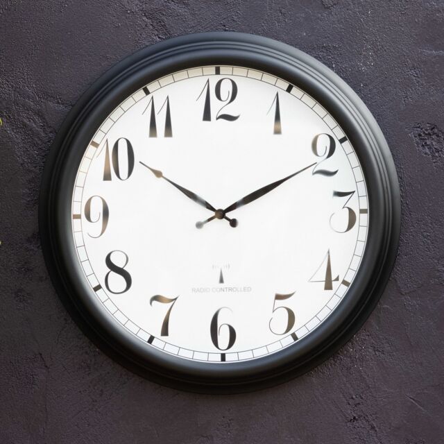Primrose Large Black Outdoor garden Wall Clock 57cm Perfect Time Radio ...
