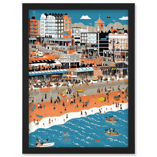 Artery8 Brighton Beach & Palace Pier Modern Abstract Artwork Framed ...