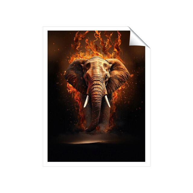 "Warren Reed - Designer Splashart Elephant & fire Unframed Art Print ...