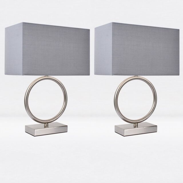 Set of 2 Satin Nickel Hoop Lamps with Grey Shade by Debenhams ...