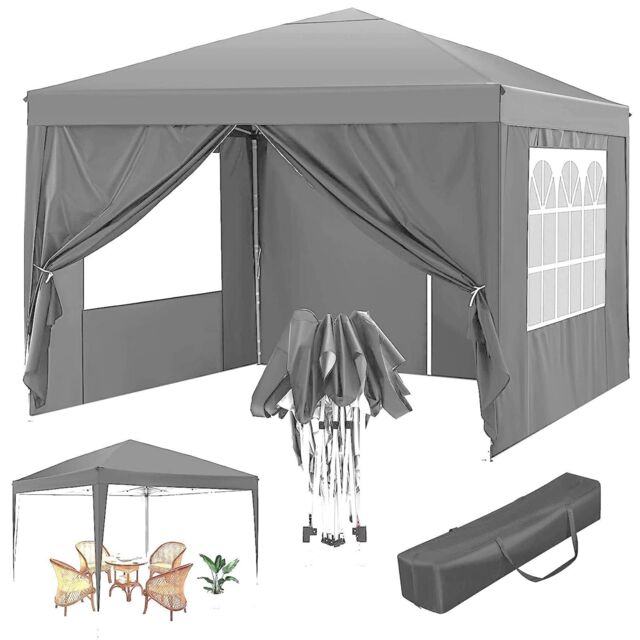 Premium Grey Pop Up Gazebo With Sides Garden Marquee Tent 3x3m by ...