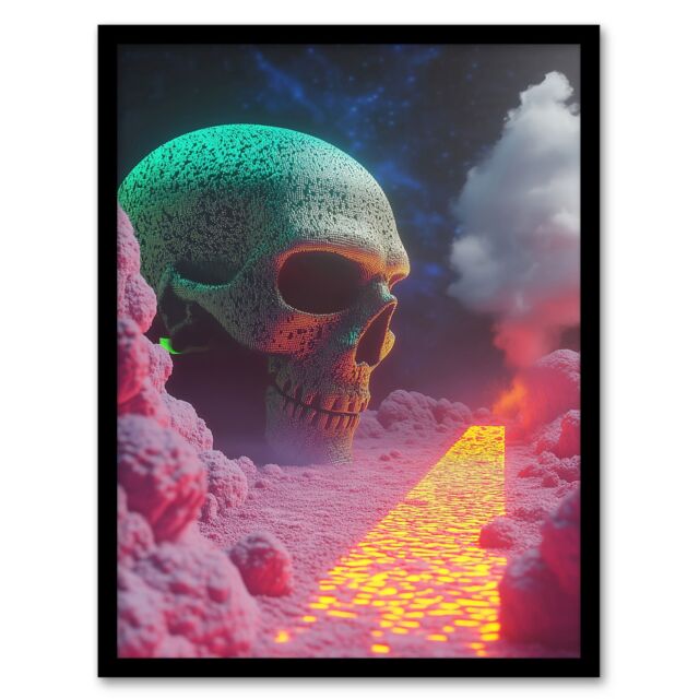 Retrofuturism Surreal Villain Skeleton Head Lair Framed Art Print by ...