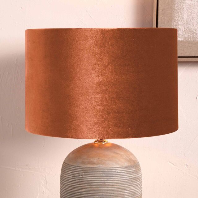 Ruma Orange Velvet Cylinder Shade for Table Lamps - Size: 18 inches by ...
