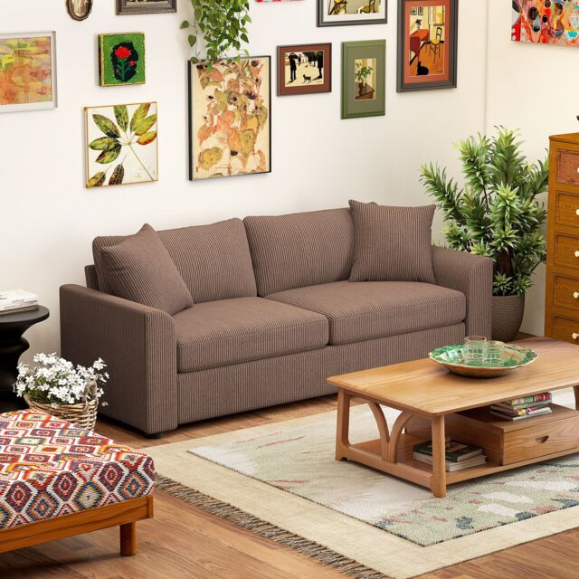 HOMCOM 212 cm Upholstered Jumbo Cord Sofa Couch with Spring Cushion ...