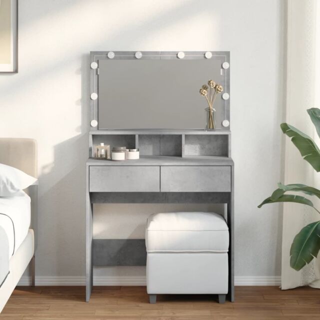 Berkfield Home Dressing Table with LED Concrete Grey 80x41x134.5 cm by ...