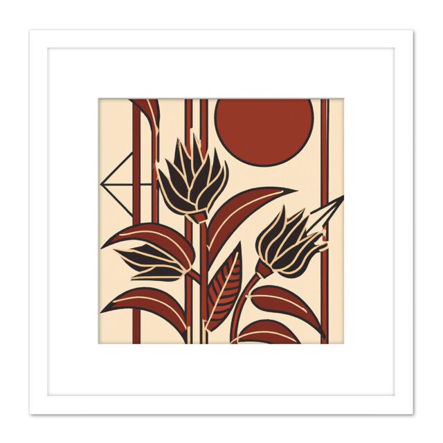 Art Deco Flower Earthy Tones Simple Geometric Shapes Painting Square ...