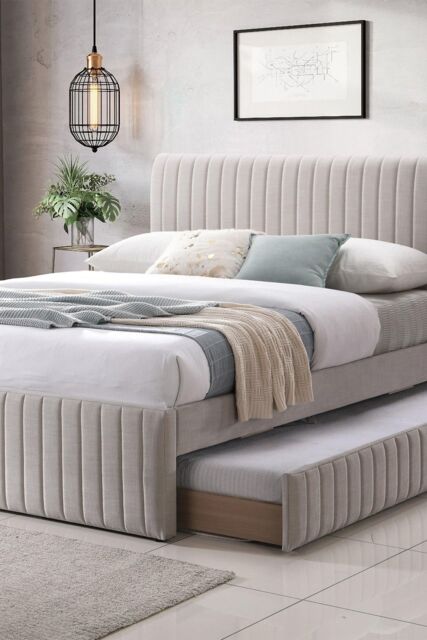 Bexley Natural Oat Upholstered - Bed Frame With Underbed Frame by ...