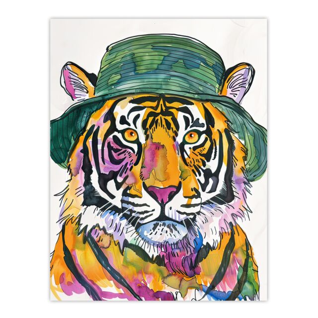 "Artery8 Tiger With Bucket Hat Hip Hop Culture Fun Animal Wall Art ...