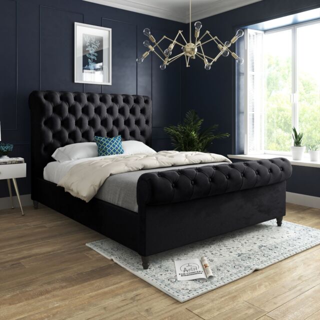 Sienna Sleigh Upholstered Soft Velvet Black Bed Frame by Debenhams ...