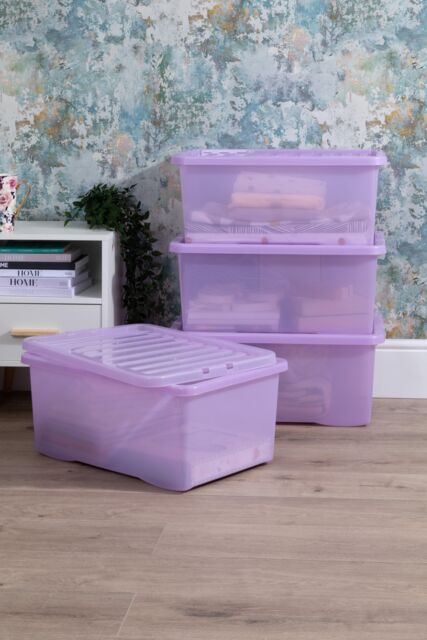 Wham Crystal 4 x 45L Stackable Plastic Storage Boxes with Lids Tint ...