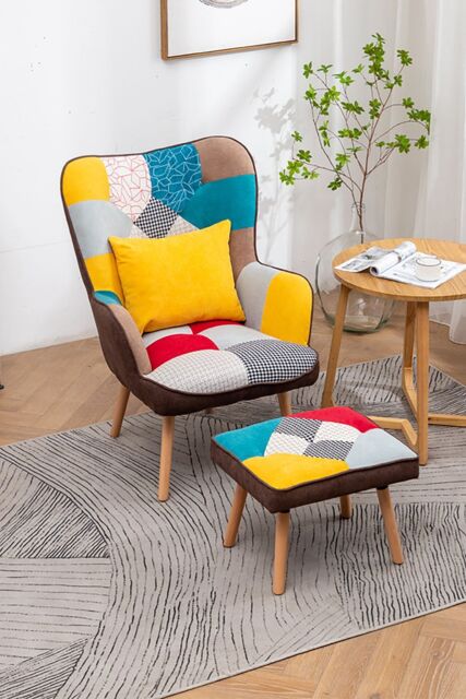Colorful Multi-pattern Patchwork Accent Chair Wingback Sofa with ...