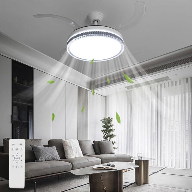 Modern and Quietest Ceiling Fan Light with Retracted Blades with Remote ...