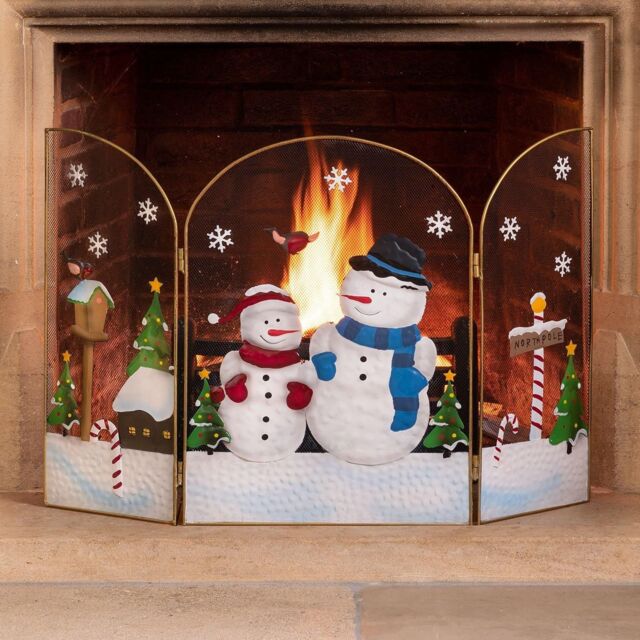 Christmas Fireguard Snowman 49cm Decoration Xmas Fireplace Screen Fire ...