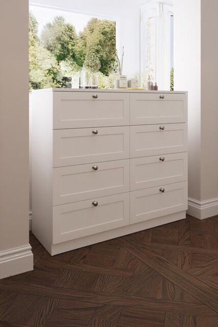 8 Drawer Chest Of Drawers Deep Design Modern Panelled Fronts Matt White ...