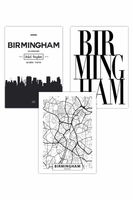 ARTZE Set of 3 BIRMINGHAM Skyline Street Map City Prints Art Posters in ...