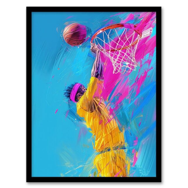Wall Art Print Abstract Basketball Player Slam Dunk Shot Art Framed ...
