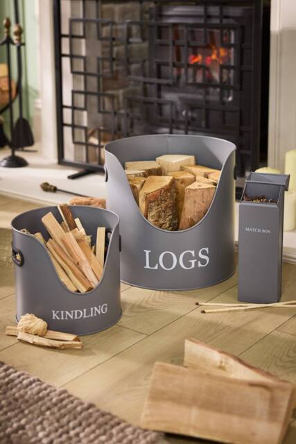 Dibor 3PC Fireside Log Storage, Kindling Bucket with Match Box Canister ...