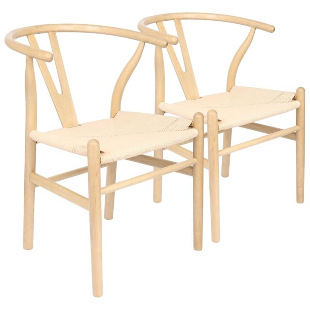 White Oak Wooden Wishbone Dining Chairs - Natural/Natural - Set of 2 by ...