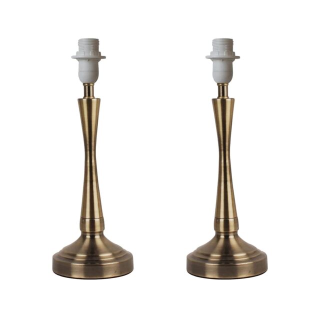 Set of 2 Antique Brass Stick Table Lamp Bases with Stem Detail by ...