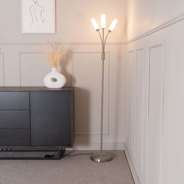 Maya 3 Way Curved Arm Reed Shaded Upright Floor Lamp with LED Bulbs by ...