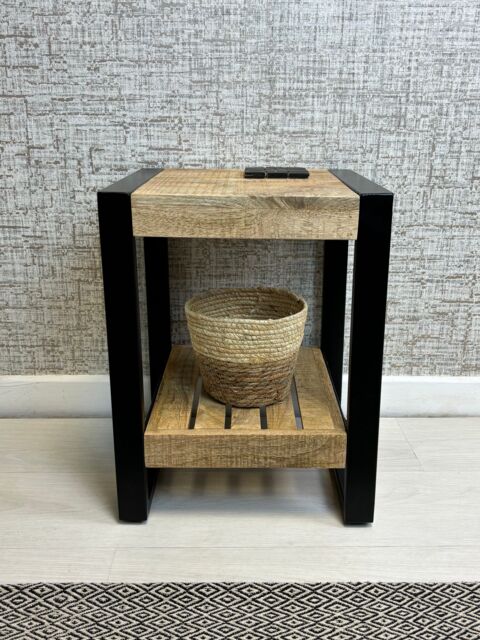 Industrial Rustic Solid Mango Wood & Metal Side Table - Bali Collection ...
