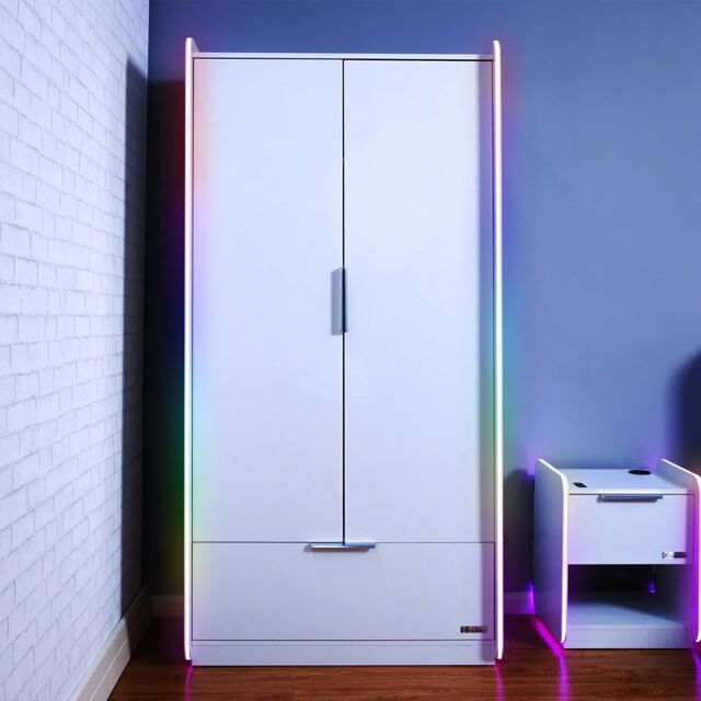 X Rocker Electra 2 Door Wardrobe with 2 Doors 1 Drawer Shelf & LED ...